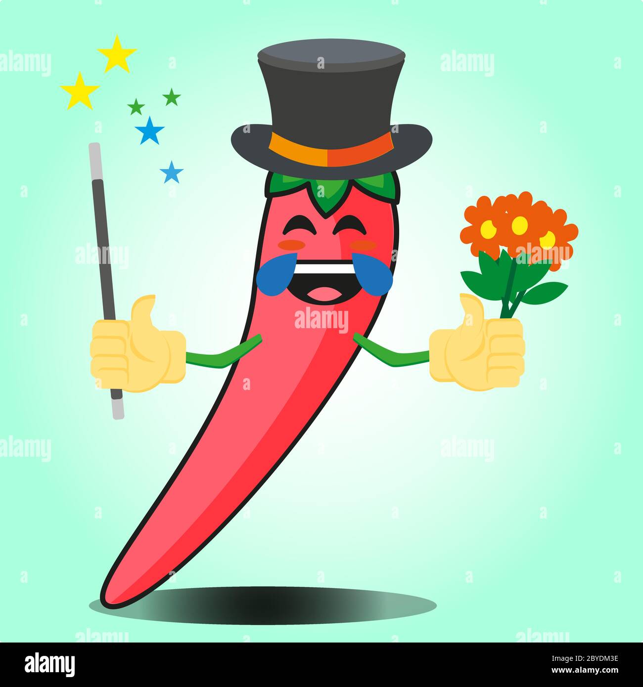 Cute mexican chili magician cartoon face character with magic stick and ...