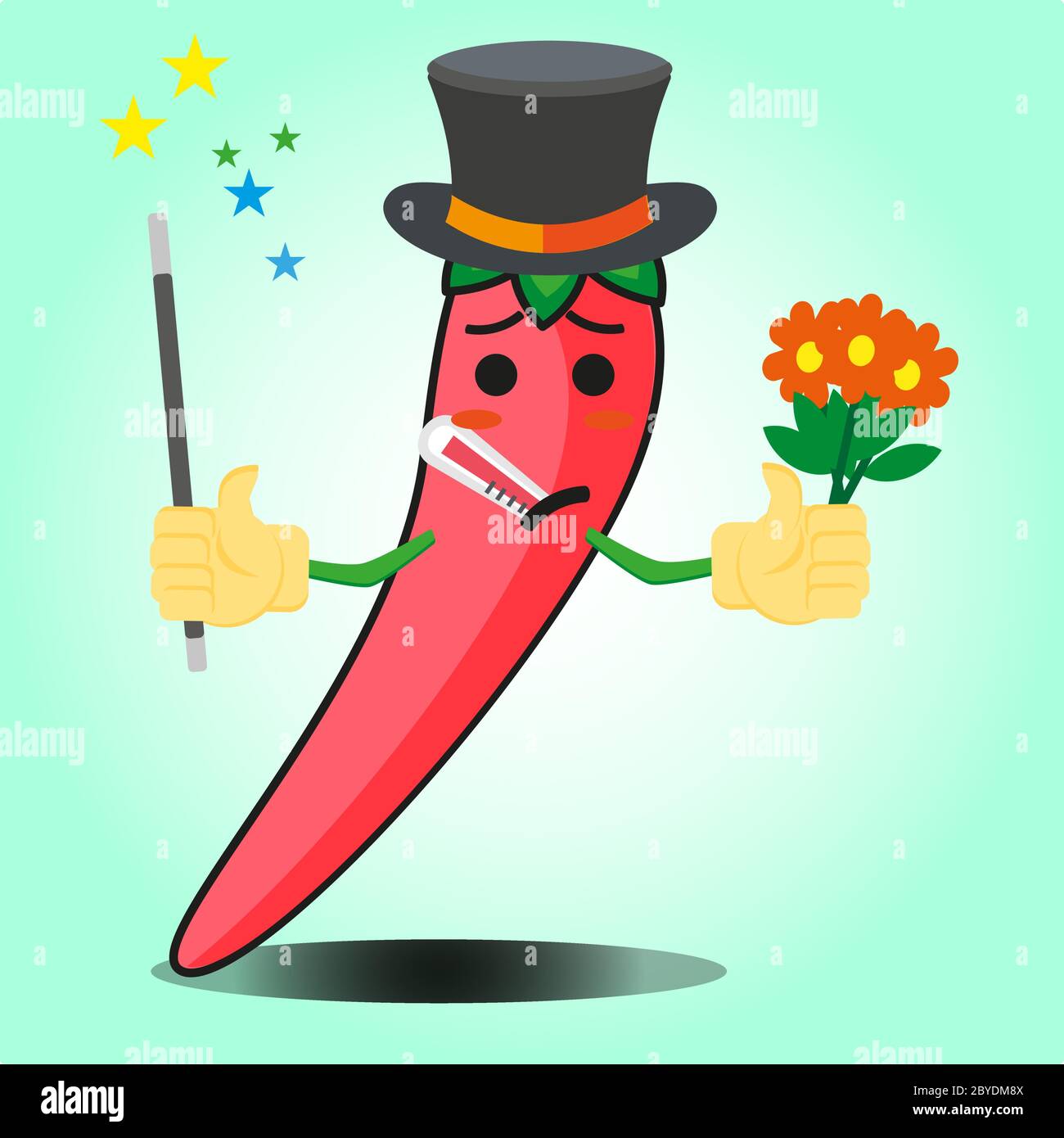 Cute mexican chili magician cartoon face character with magic stick and ...