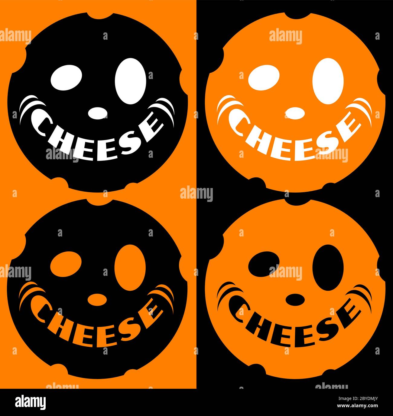 set of black minimal cheese logo in the form of a funny mug Stock ...