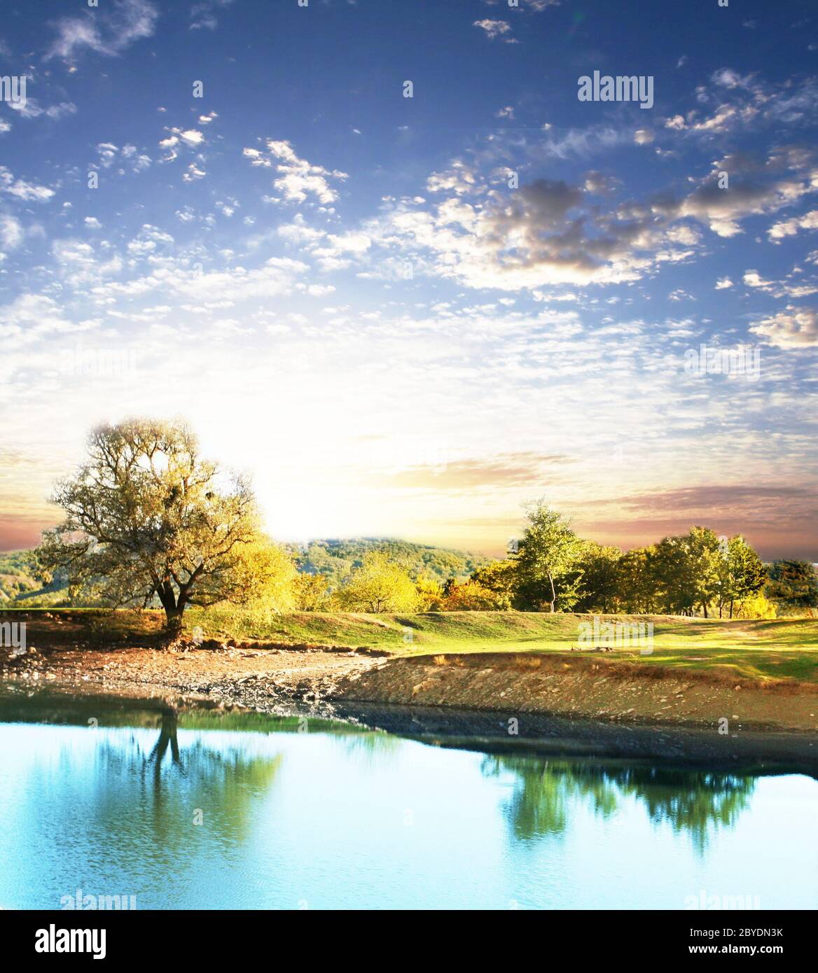 Lake on sunset Stock Photo - Alamy