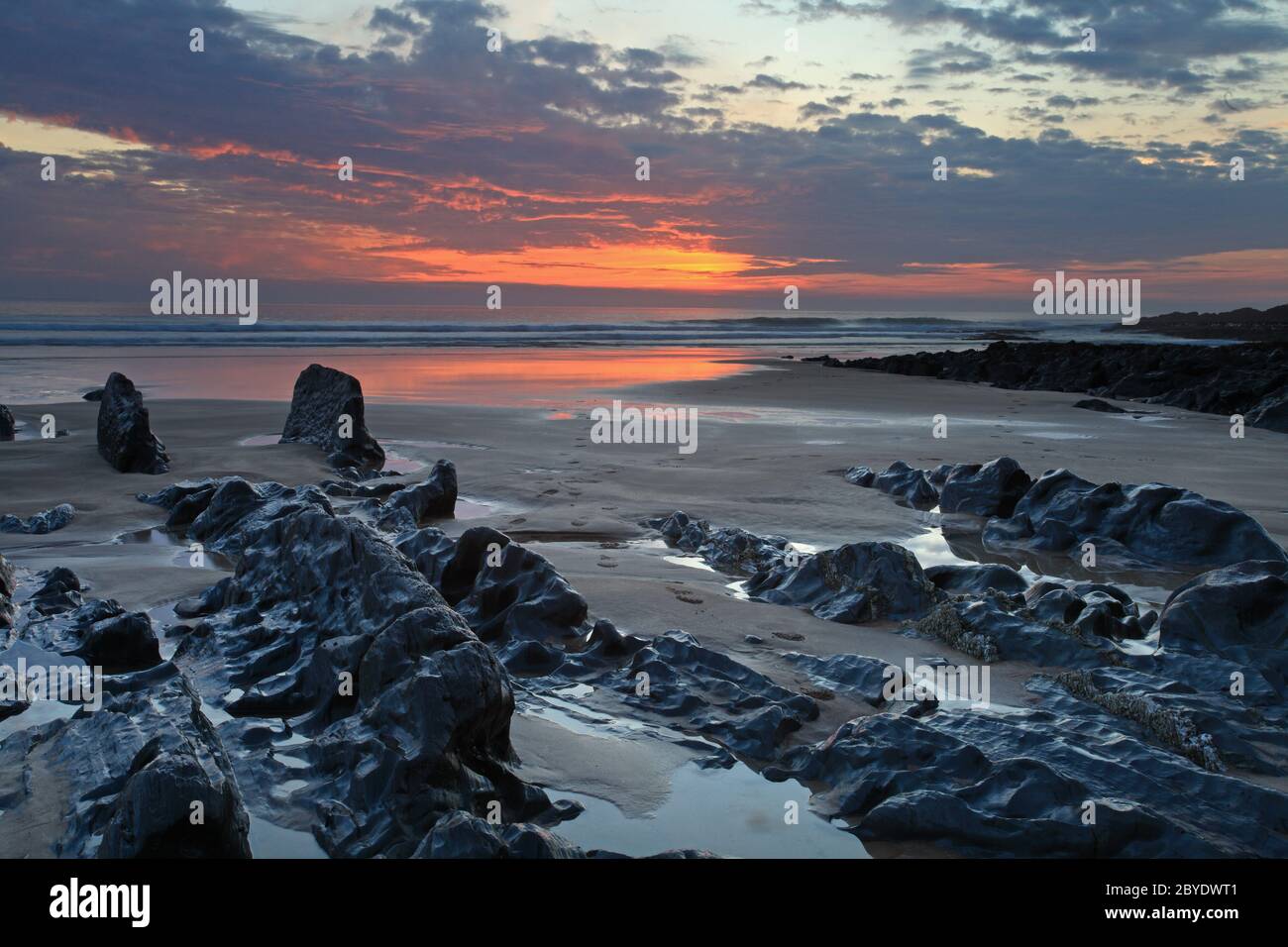 Sunset Woolacombe North Devon coast Stock Photo - Alamy