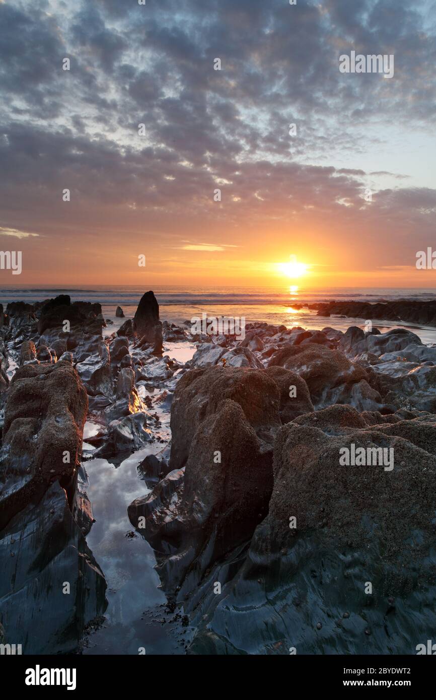 Sunset Woolacombe North Devon coast Stock Photo - Alamy