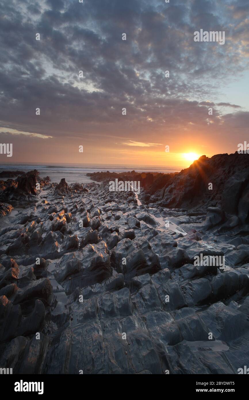 Sunset Woolacombe North Devon coast Stock Photo - Alamy