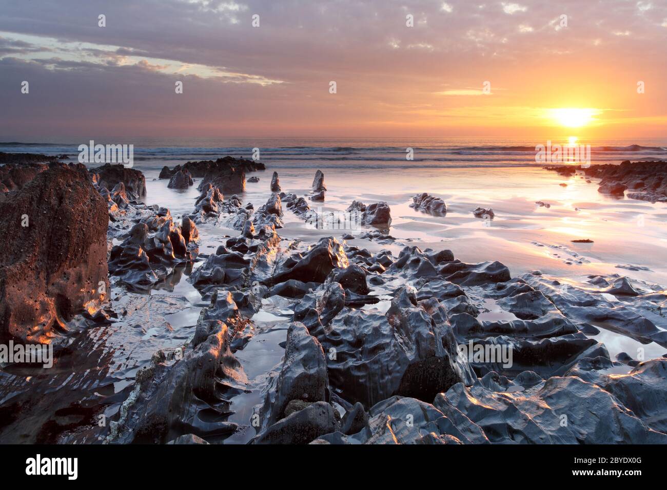 Sunset Woolacombe North Devon coast Stock Photo - Alamy