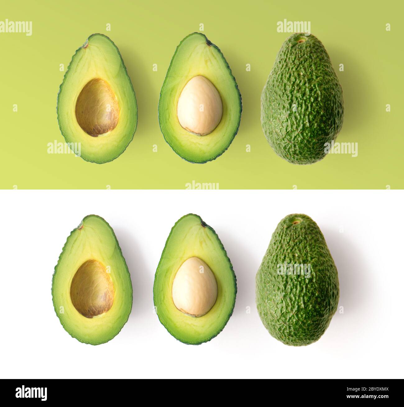 Avocado on the green and white background. Top view Stock Photo - Alamy