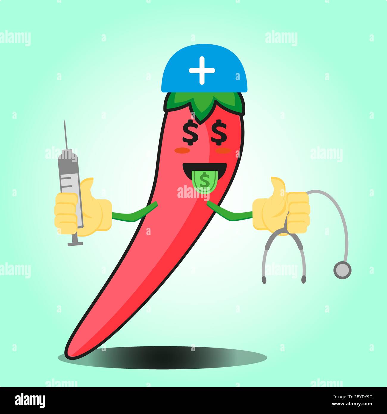 Cute mexican chili doctor cartoon face character with hat, sthethoskop ...