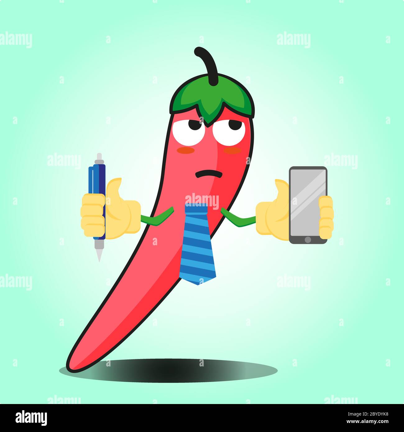 Cute mexican chili bussinesman cartoon face character with pen, tie and ...