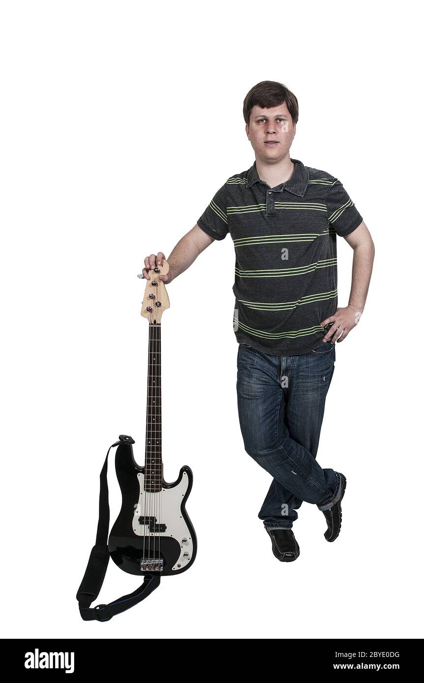 Man with Bass Guitar Stock Photo - Alamy