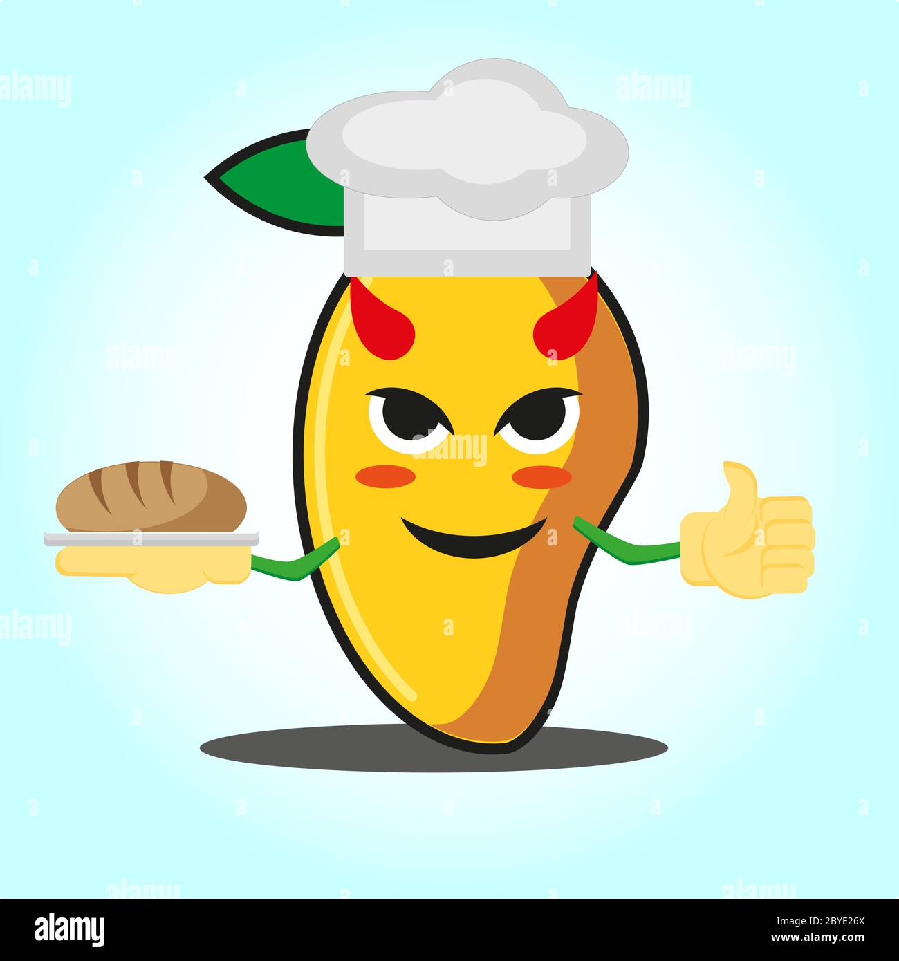Cute mango baker cartoon face character with hat and bread image design ...