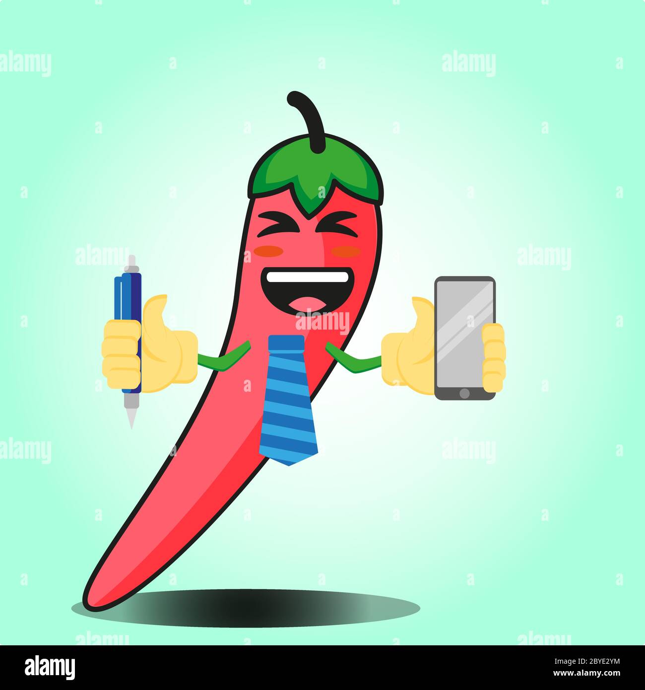 Cute mexican chili bussinesman cartoon face character with pen, tie and ...
