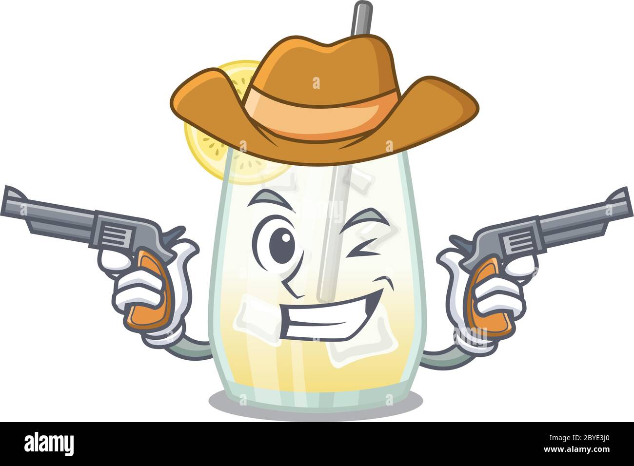 Cartoon character cowboy of tom collins cocktail with guns Stock Vector ...