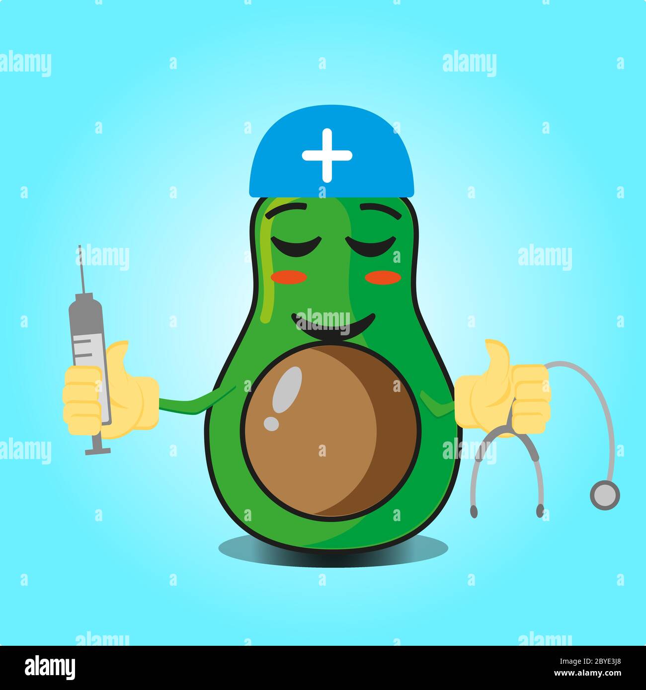 Cute half avocado doctor cartoon face character with sthethoskop and ...