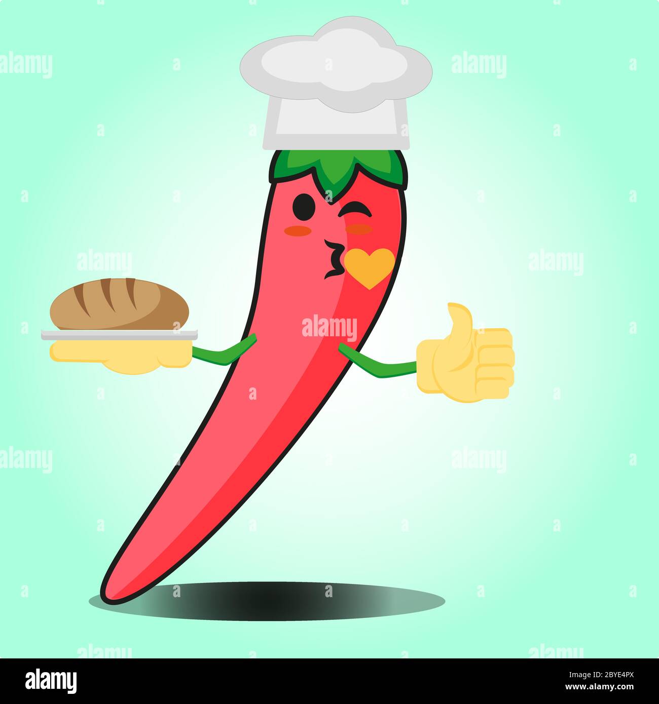 Cute mexican chili baker cartoon face character with chef hat and bread ...