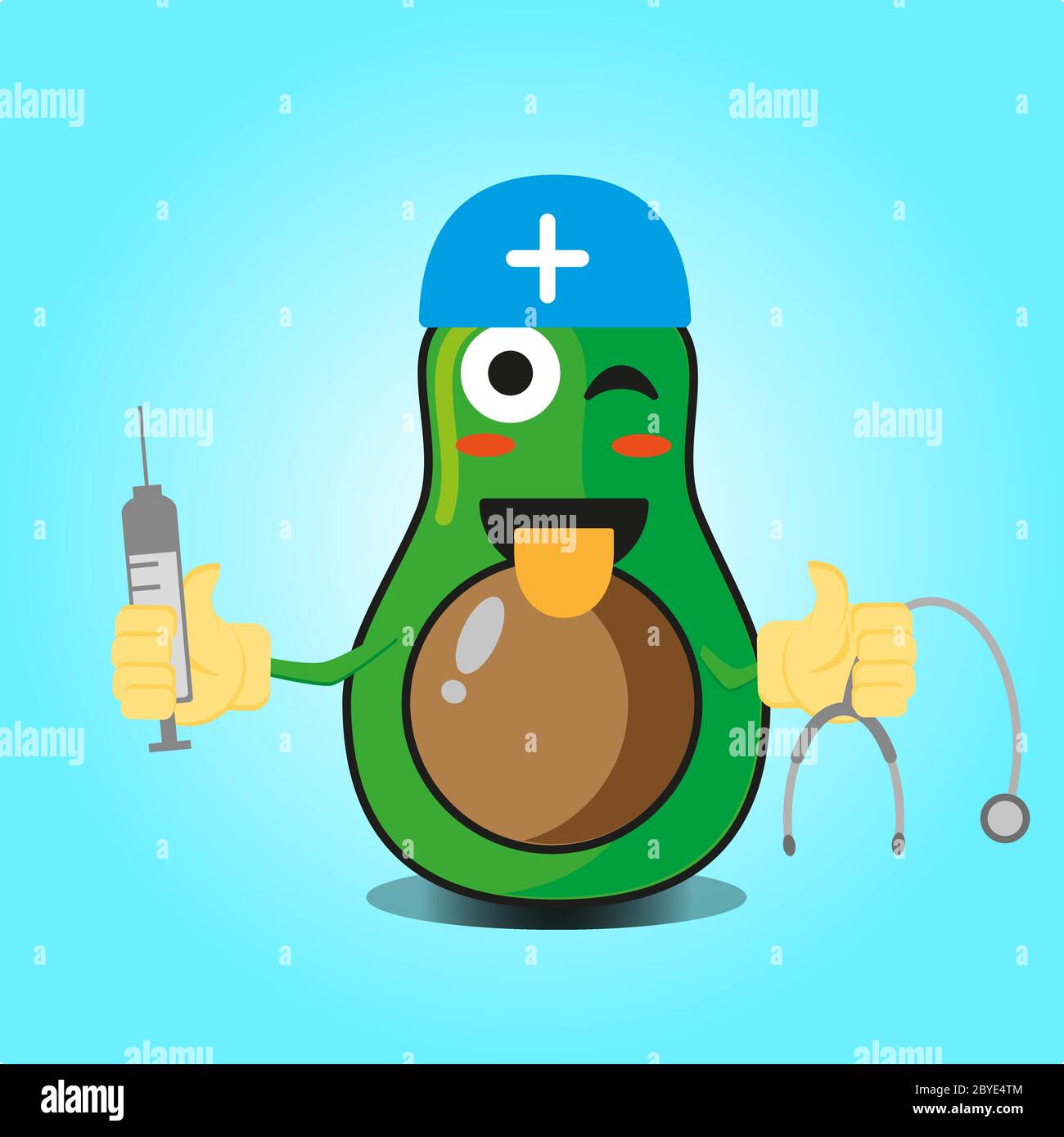 Cute half avocado doctor cartoon face character with stethoskop and ...