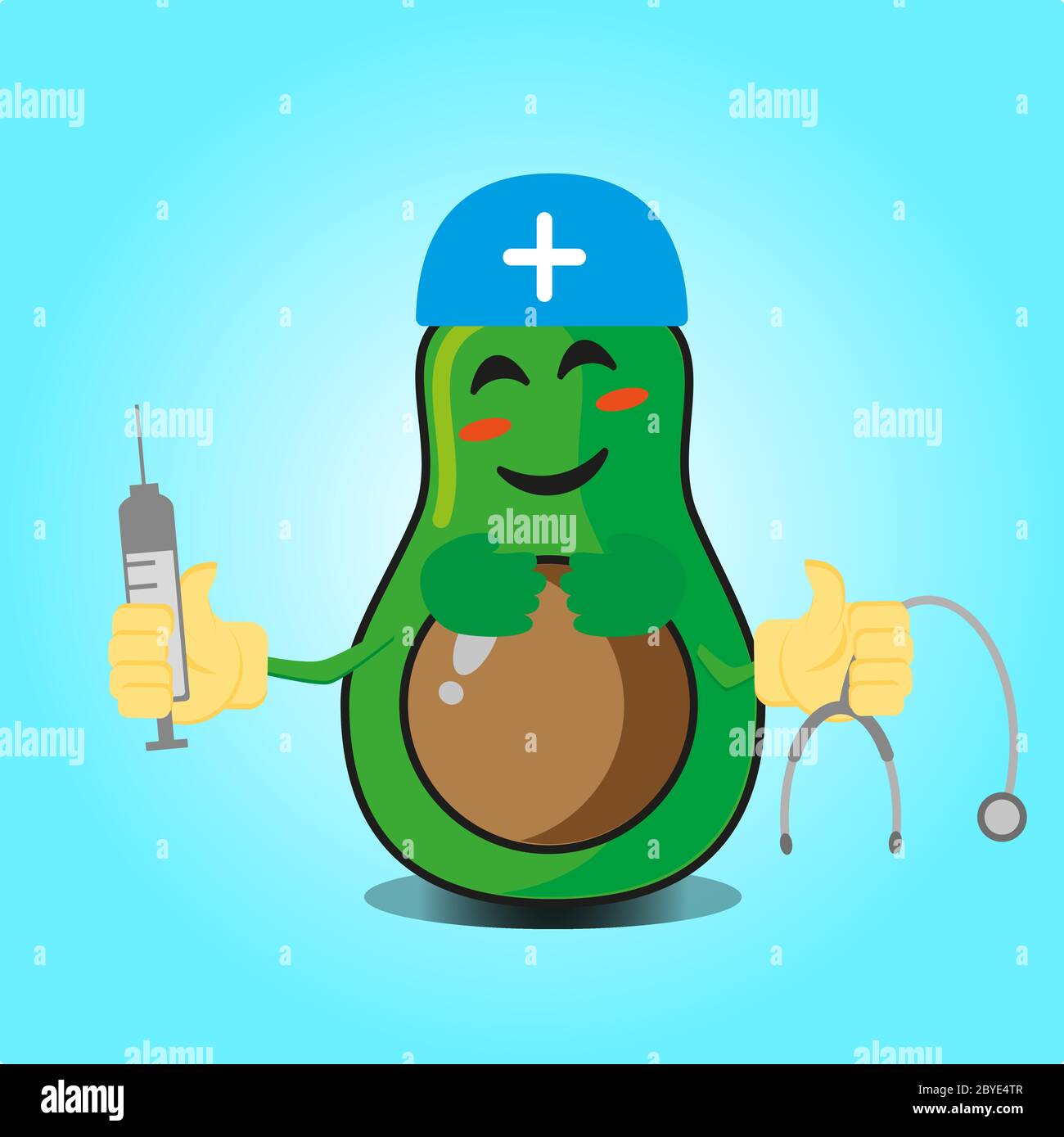 Cute half avocado doctor cartoon face character with stethoskop and ...