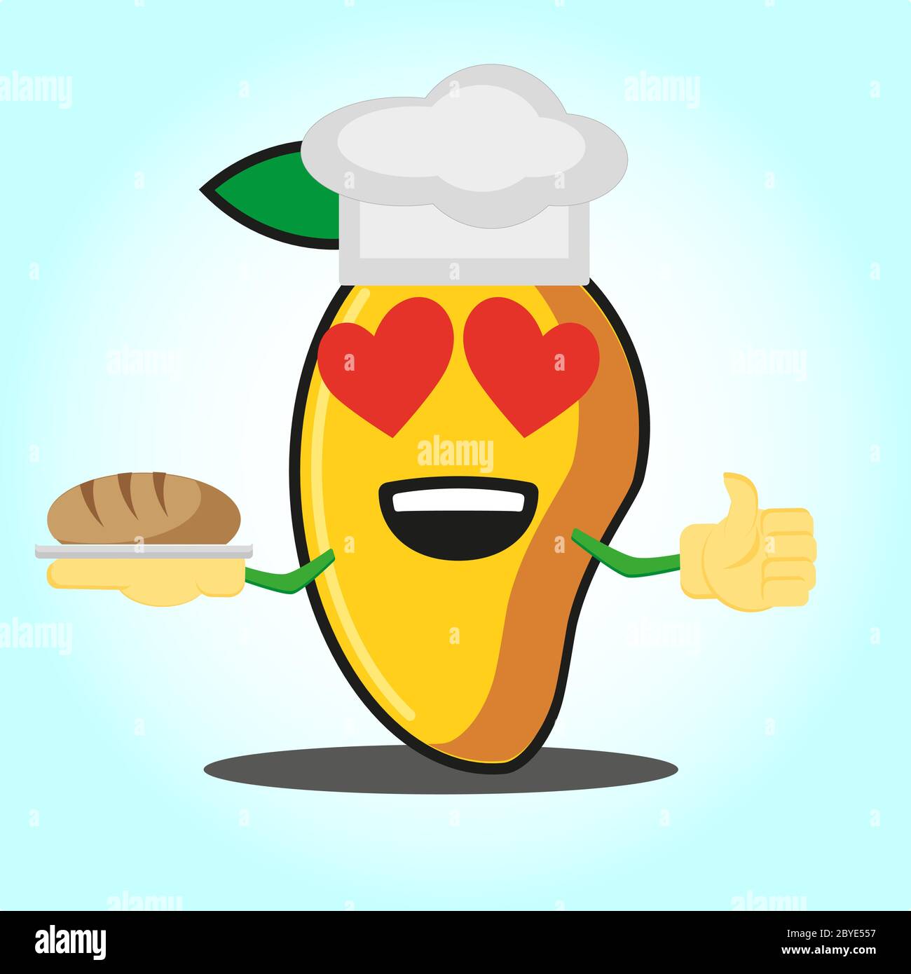Cute mango baker cartoon face character with hat and bread image design ...