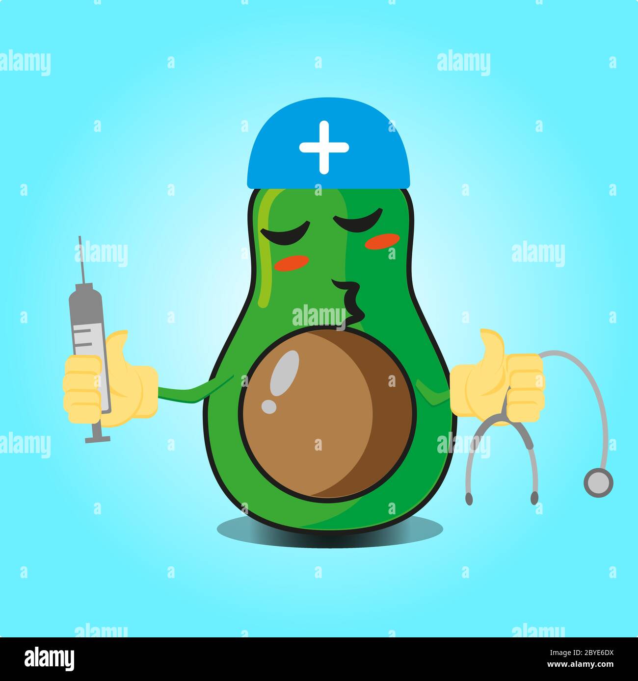Cute half avocado doctor cartoon face character with stethoskop and ...