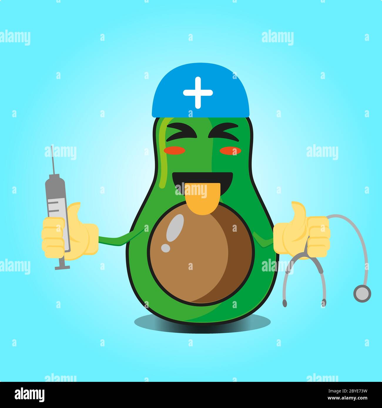 Cute half avocado doctor cartoon face character with stethoskop and ...