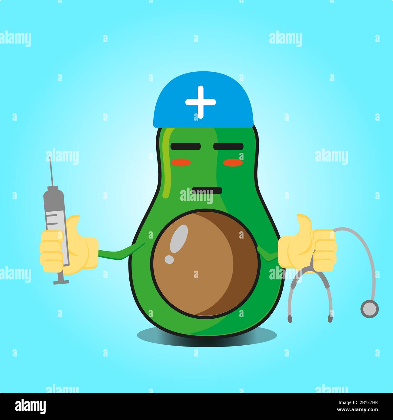 Cute half avocado doctor cartoon face character with stethoskop and ...