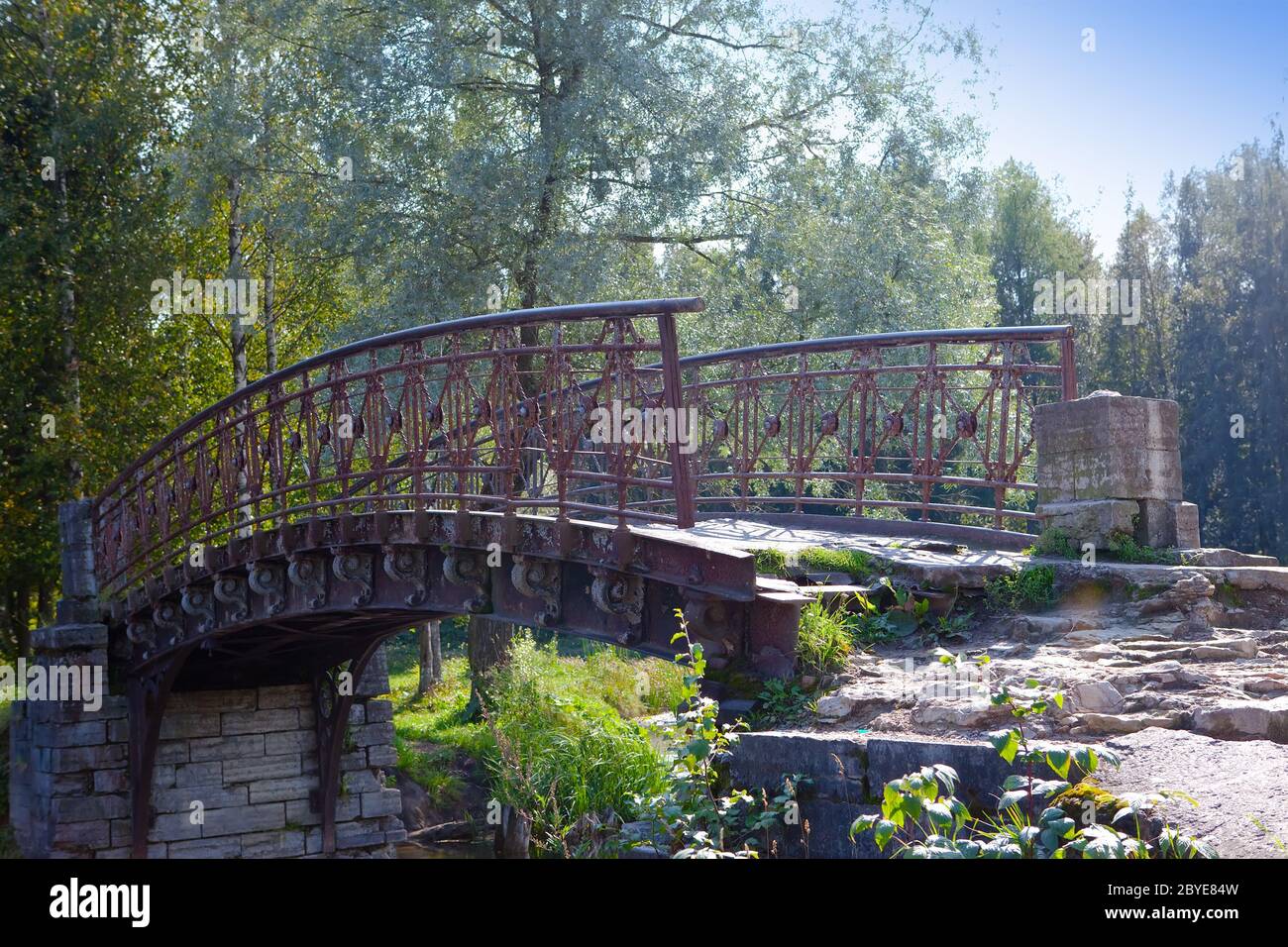 The old destroyed bridge in park Stock Photo - Alamy