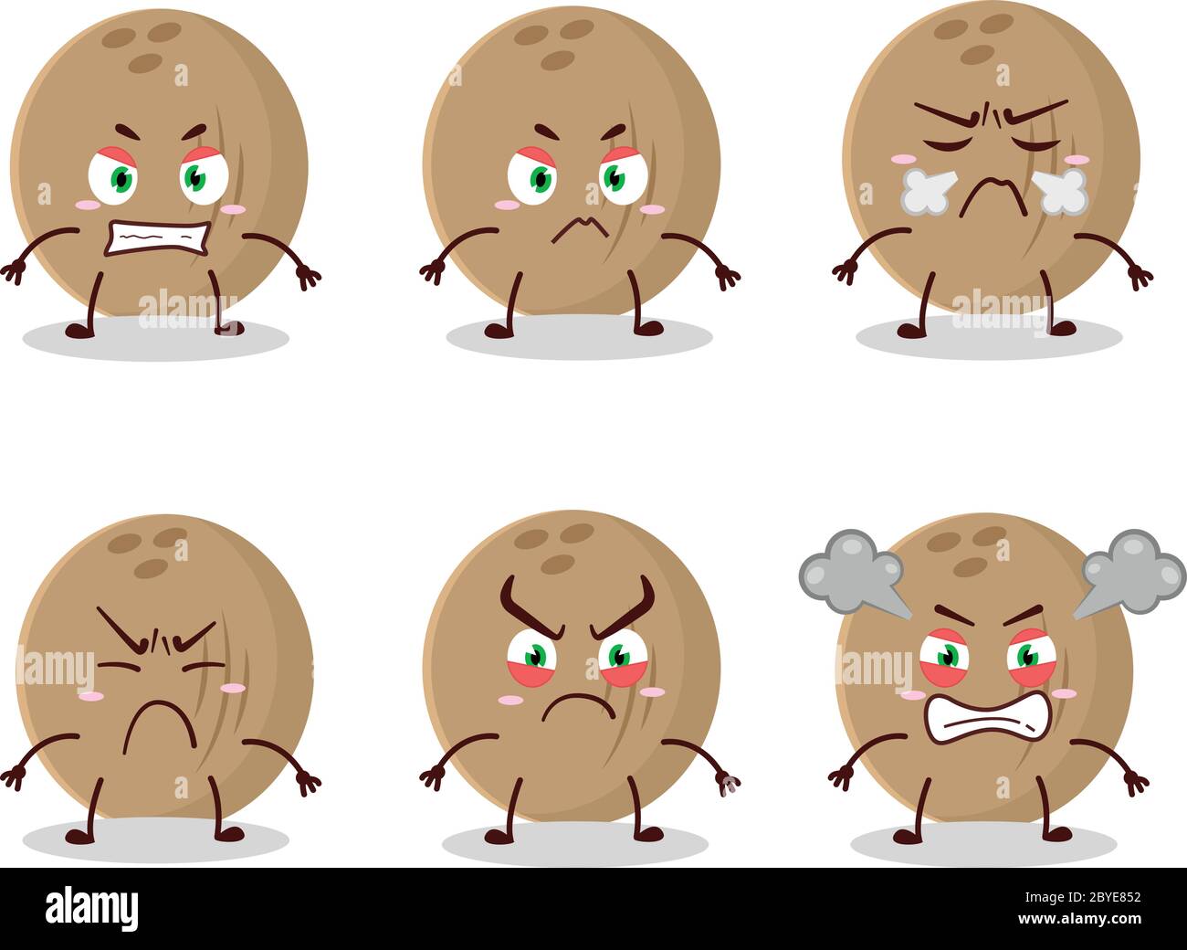 Brown coconut cartoon character with various angry expressions Stock ...