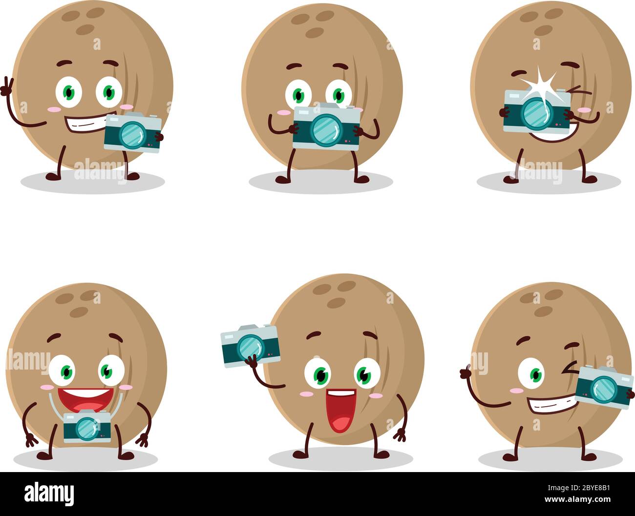 Photographer profession emoticon with brown coconut cartoon character ...