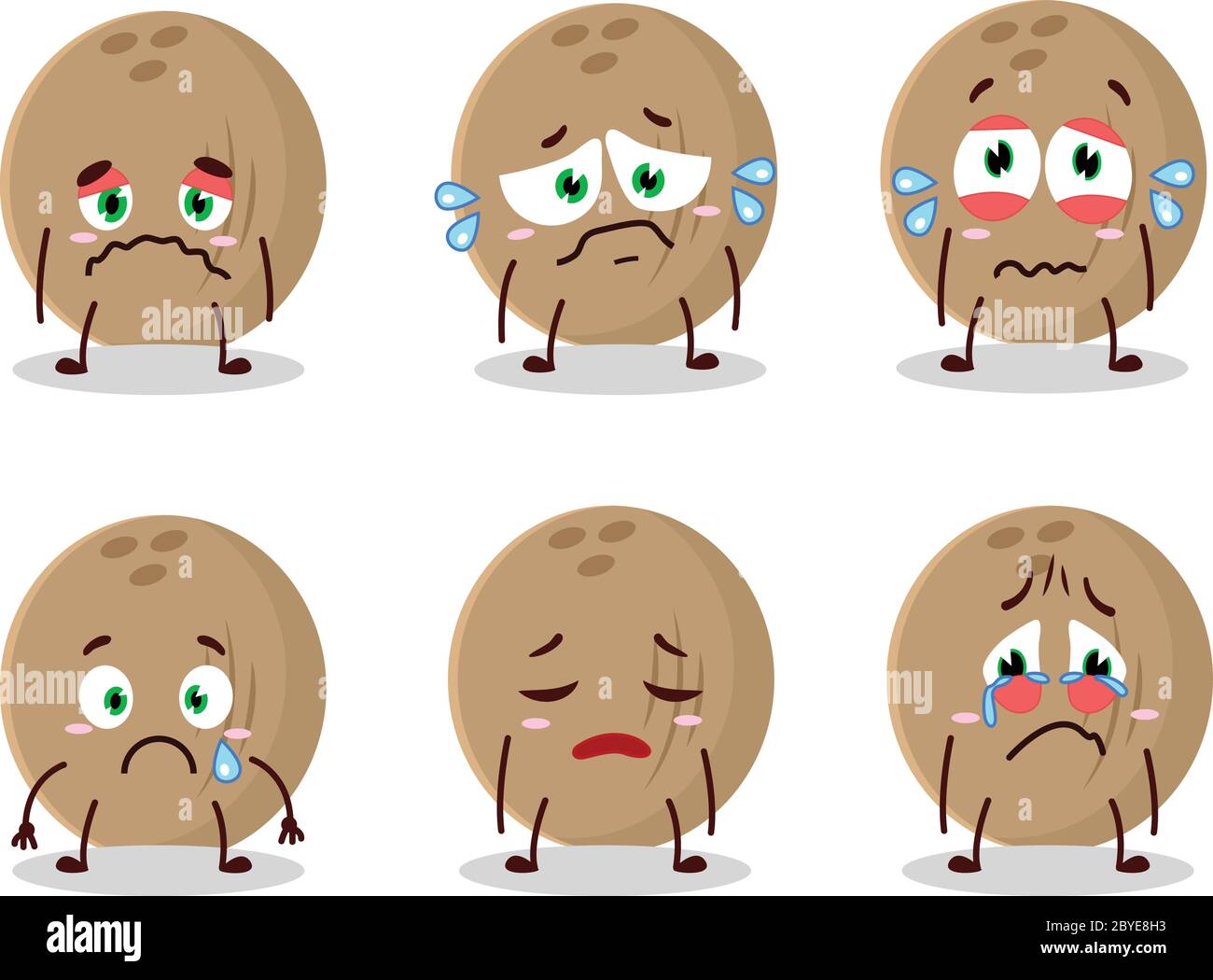 Brown coconut cartoon character with sad expression Stock Vector Image ...