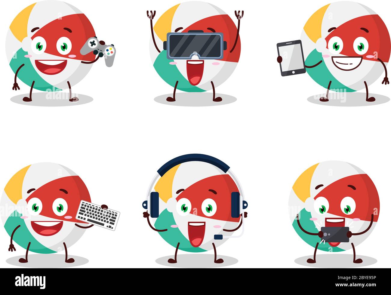 Beach ball cartoon character are playing games with various cute ...
