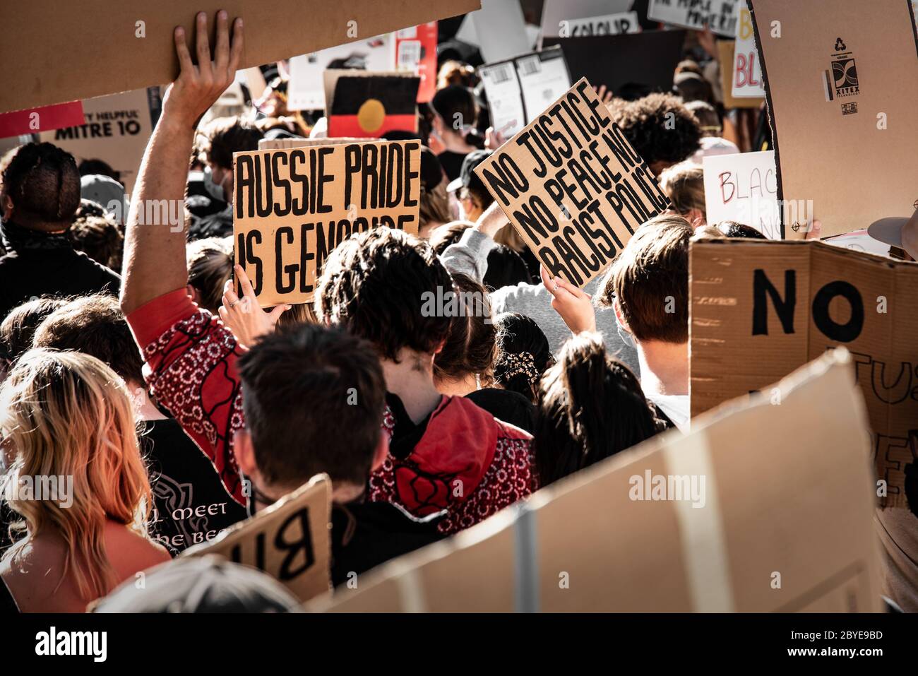 Crowd holding signs at BLM protest Stock Photo - Alamy