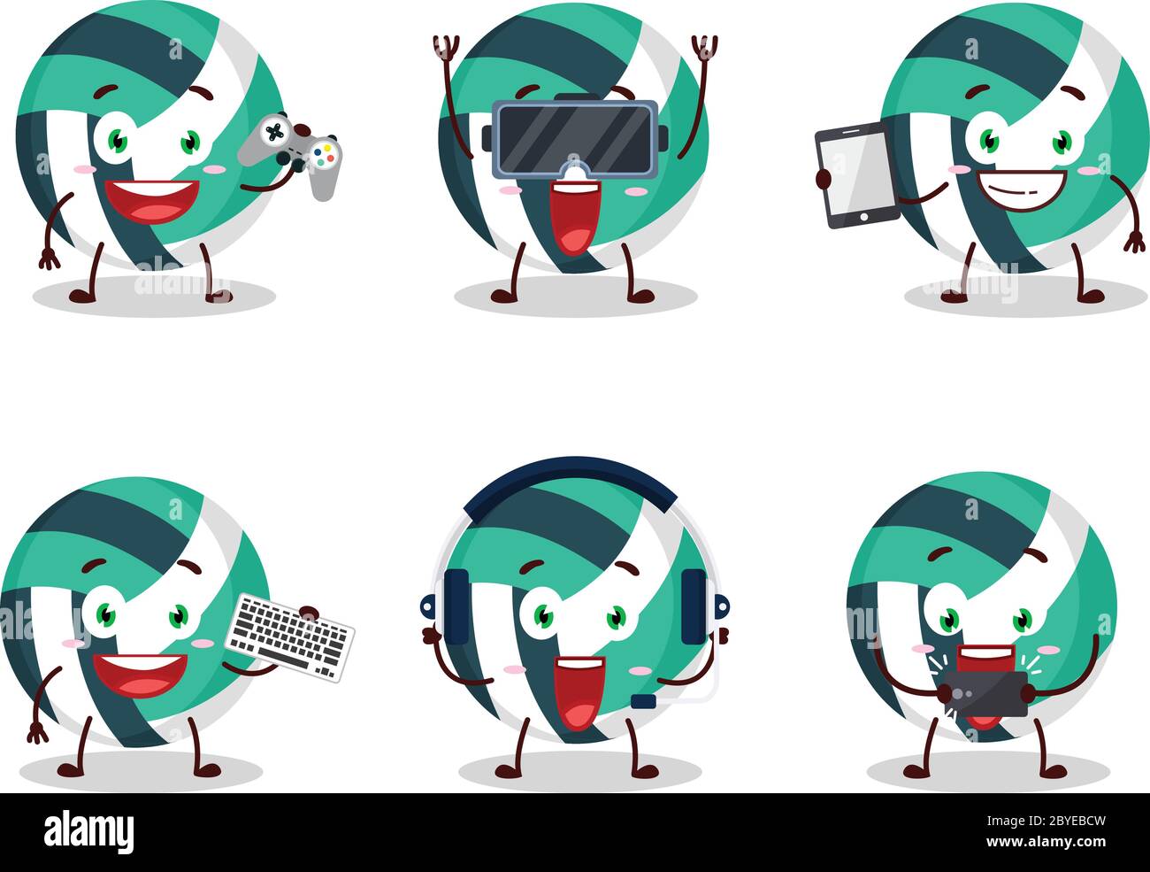 Volley ball cartoon character are playing games with various cute ...