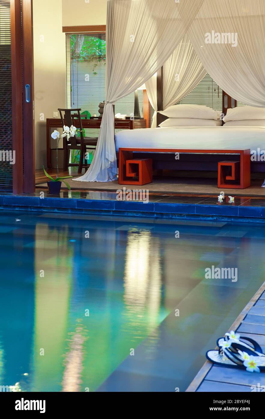 Beach beds for rest at the pool Stock Photo - Alamy