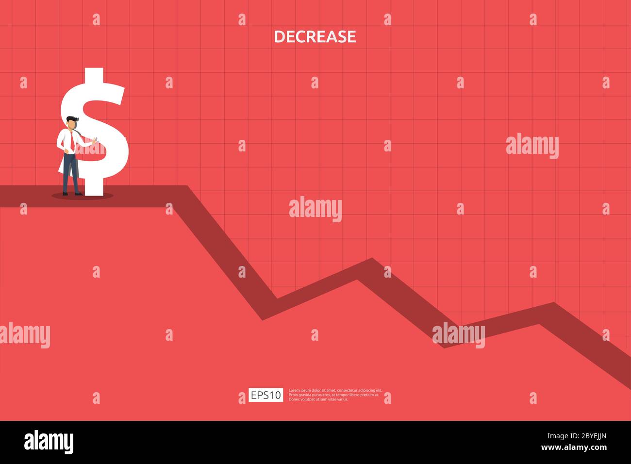 business finance crisis concept. money fall down symbol. arrow decrease economy stretching ...