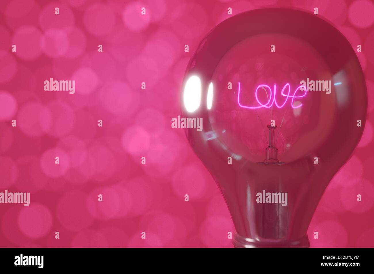 3D rendering background , Close up view, wording " love " glowing light ...