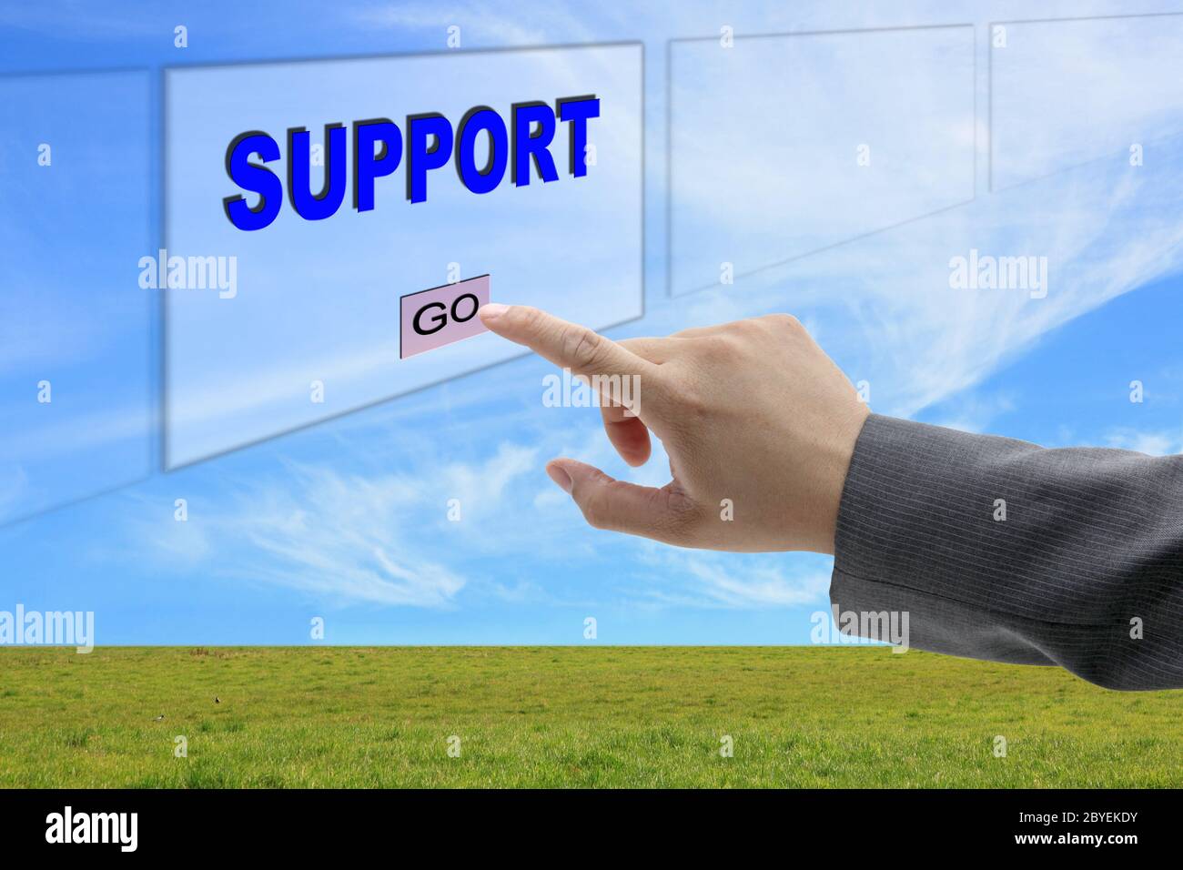man hand push support Stock Photo - Alamy