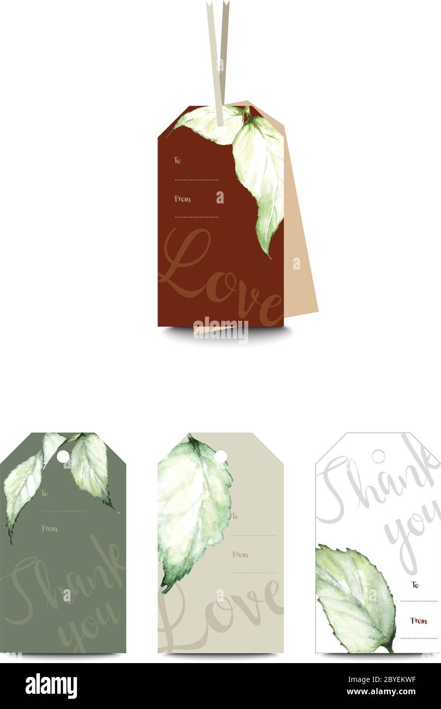 Creative gift tags with watercolor flowers. Hand drawn elements. Vector ...