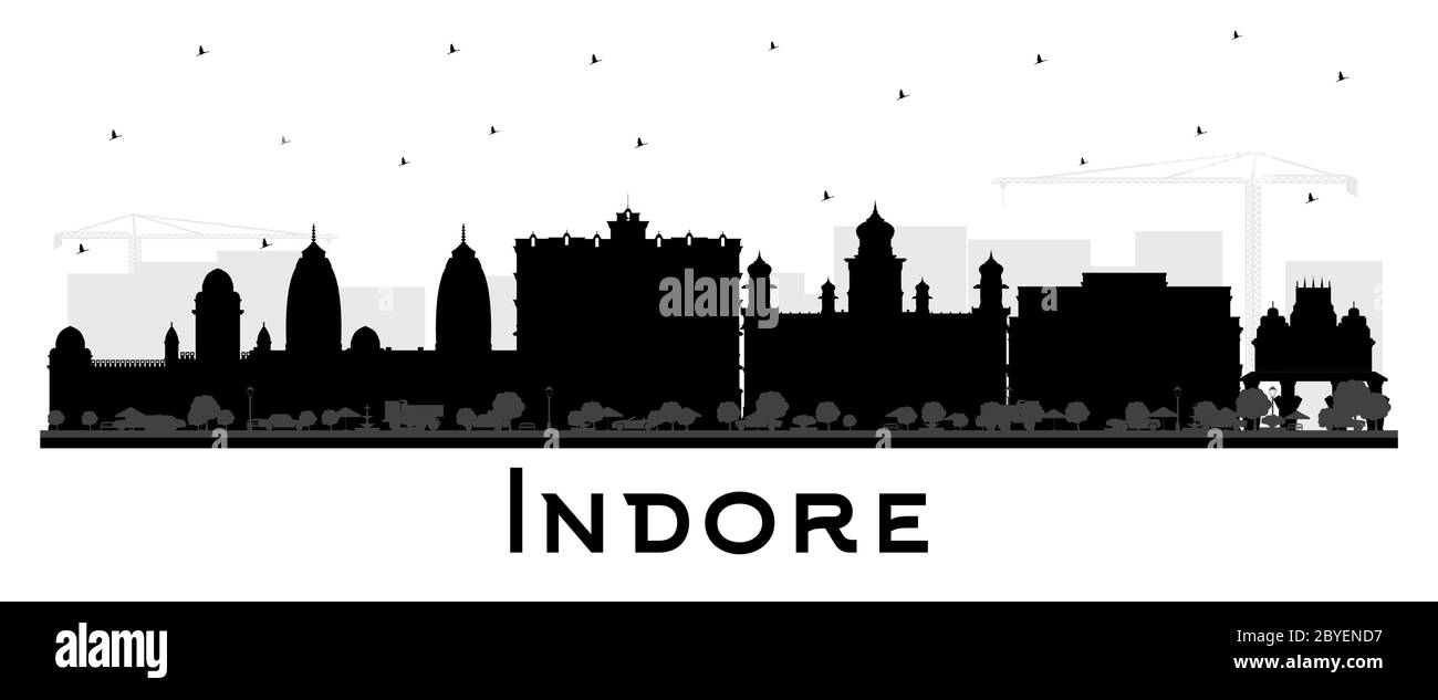 Indore India City Skyline Silhouette with Black Buildings Isolated on ...