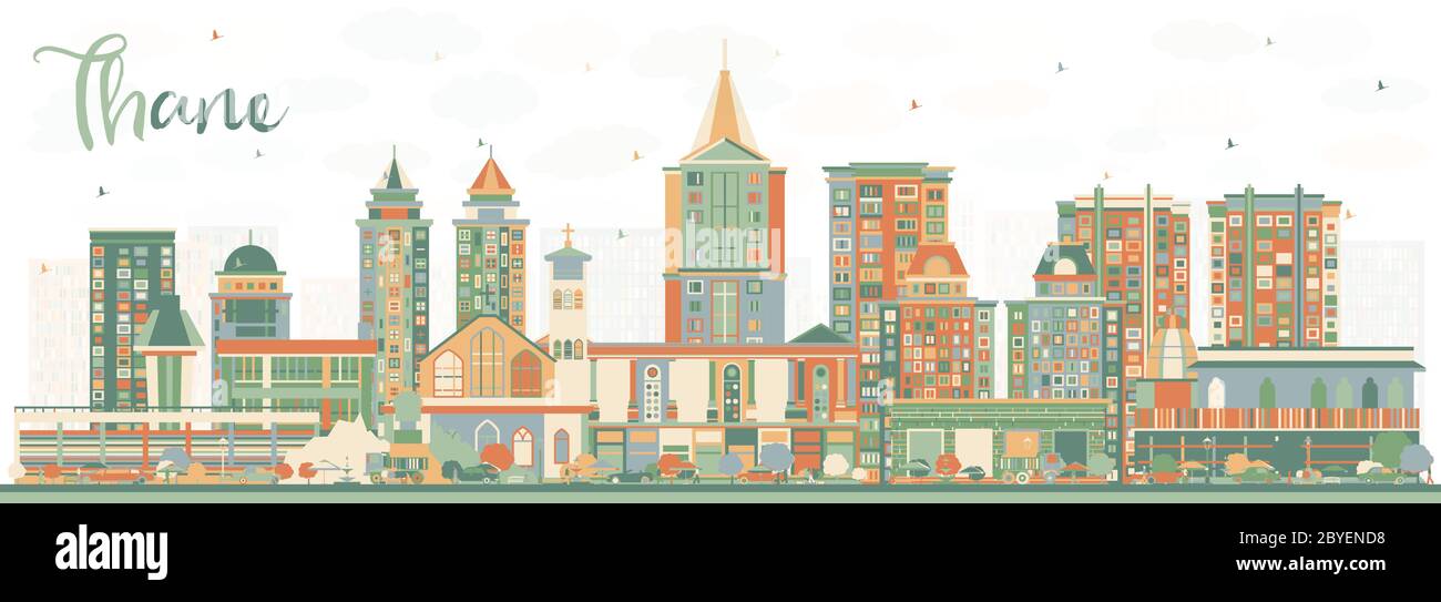 Thane India City Skyline with Color Buildings. Vector Illustration ...