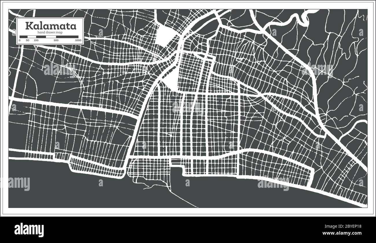 Kalamata Greece City Map in Retro Style. Outline Map. Vector ...