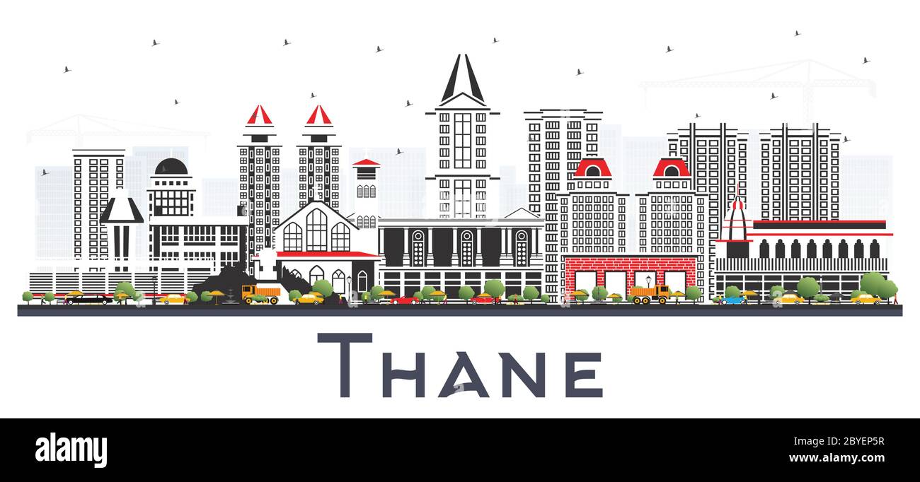 Thane India City Skyline with Gray Buildings Isolated on White. Vector ...