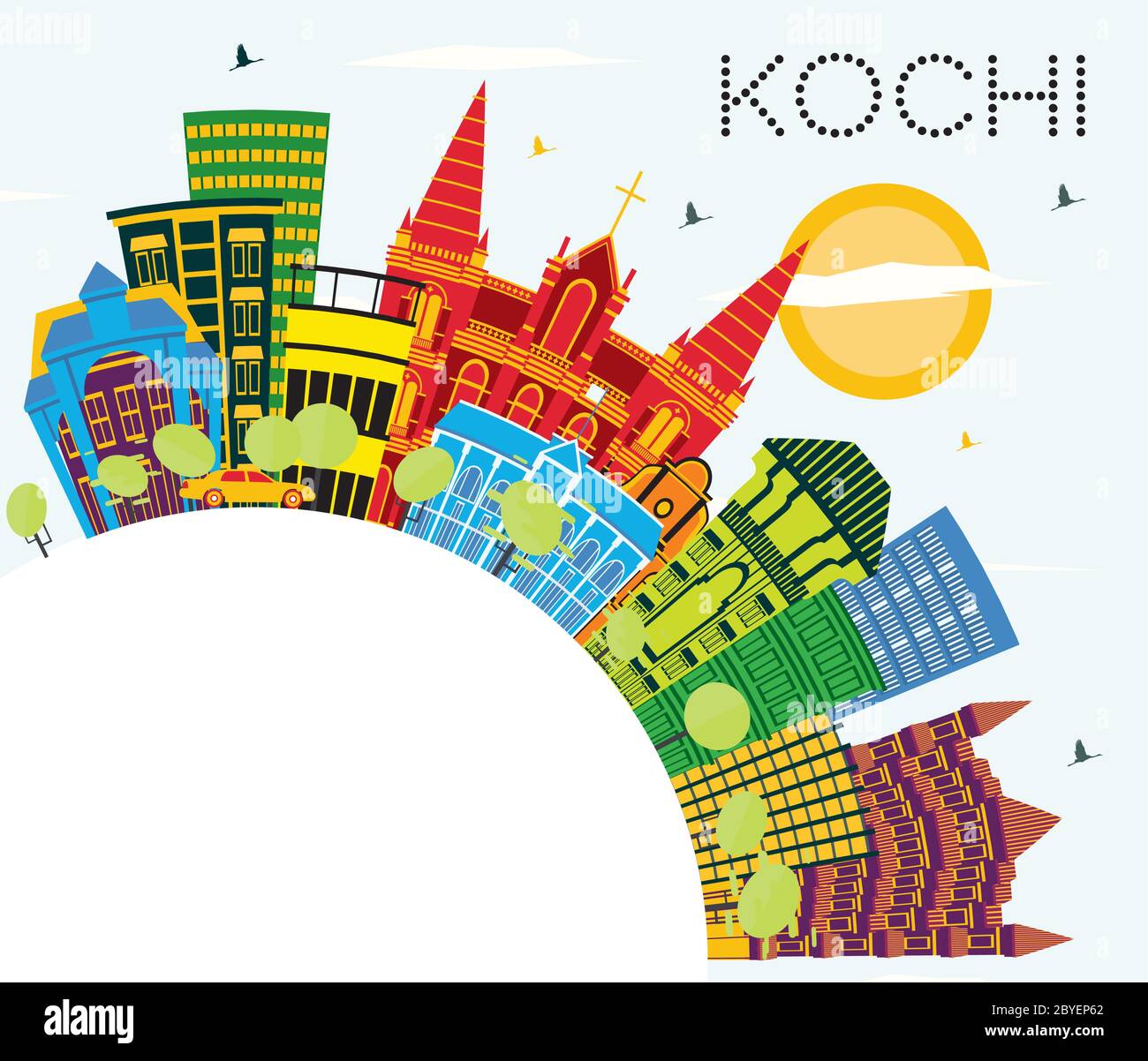 Kochi India City Skyline with Color Buildings, Blue Sky and Copy Space ...