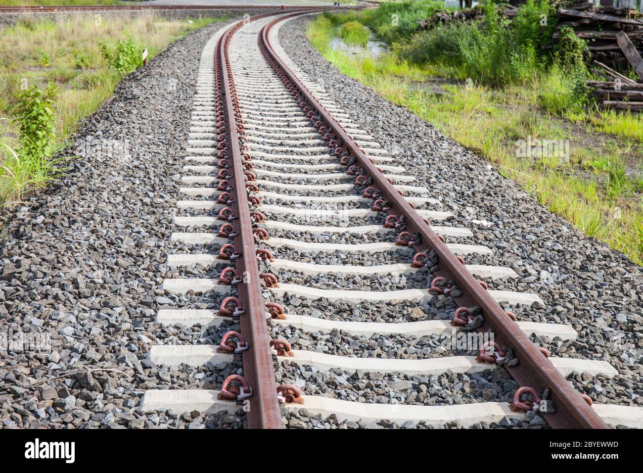 Railway, Railroad, Train Tracks, With Green Pasture Stock Photo - Alamy