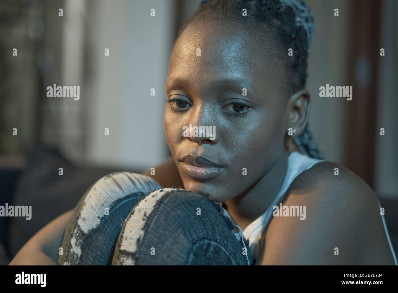 young African American woman suffering depression - sad and depressed ...