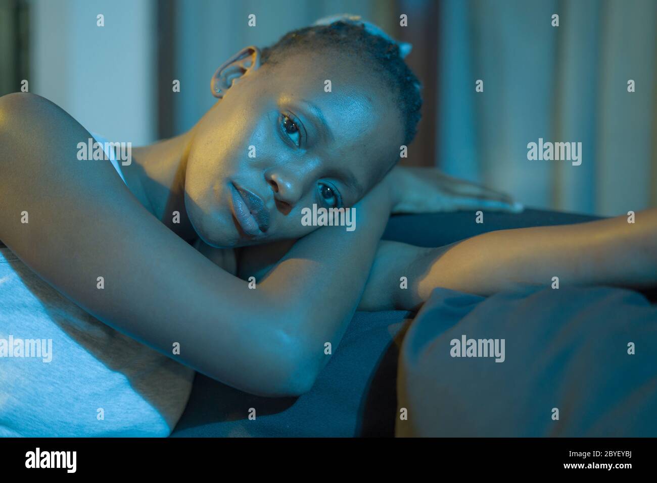 young African American woman suffering depression - sad and depressed ...