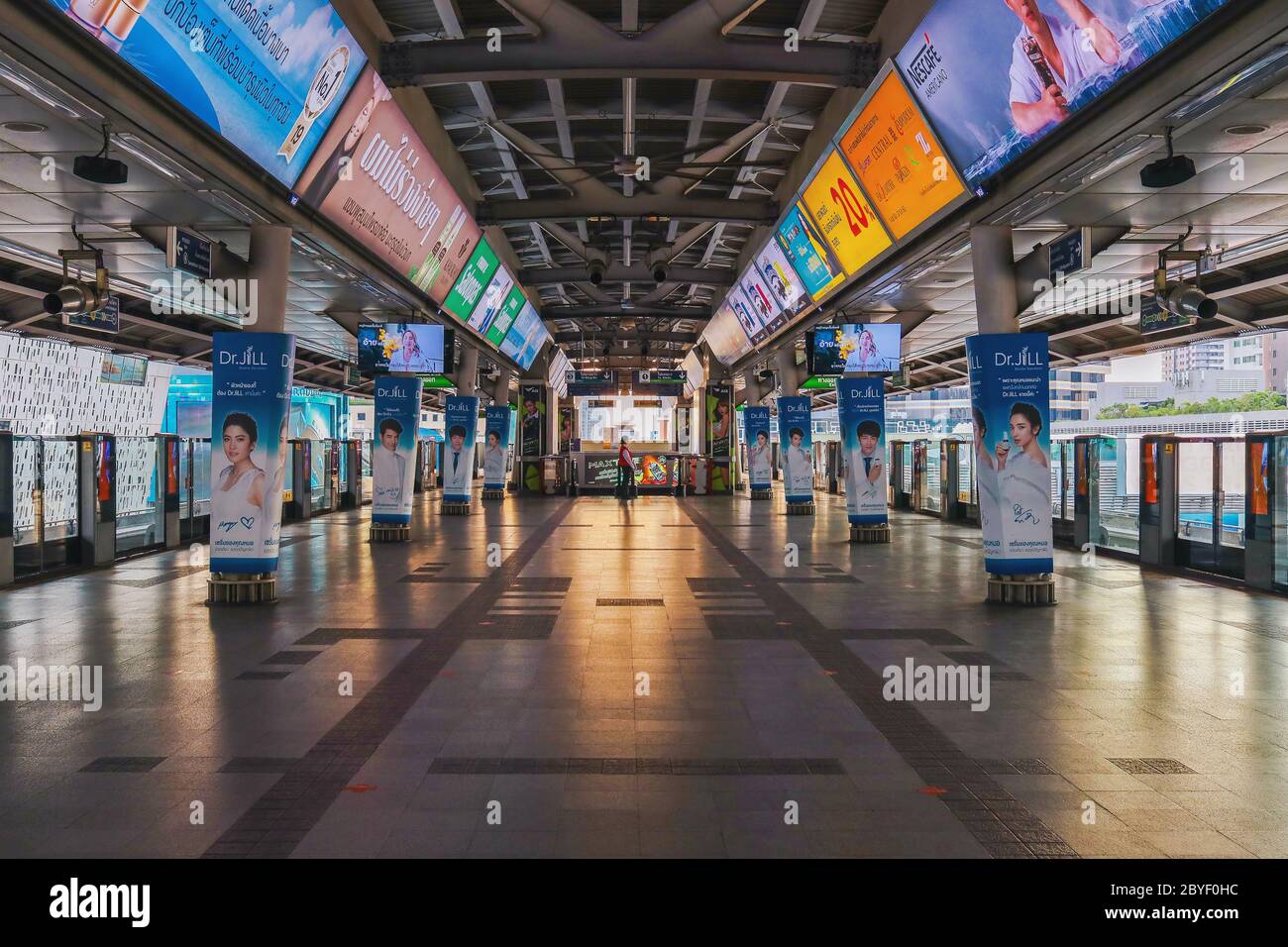 BANGKOK, THAILAND - APR 11: Inside BTS Skytrain with empty seats on ...