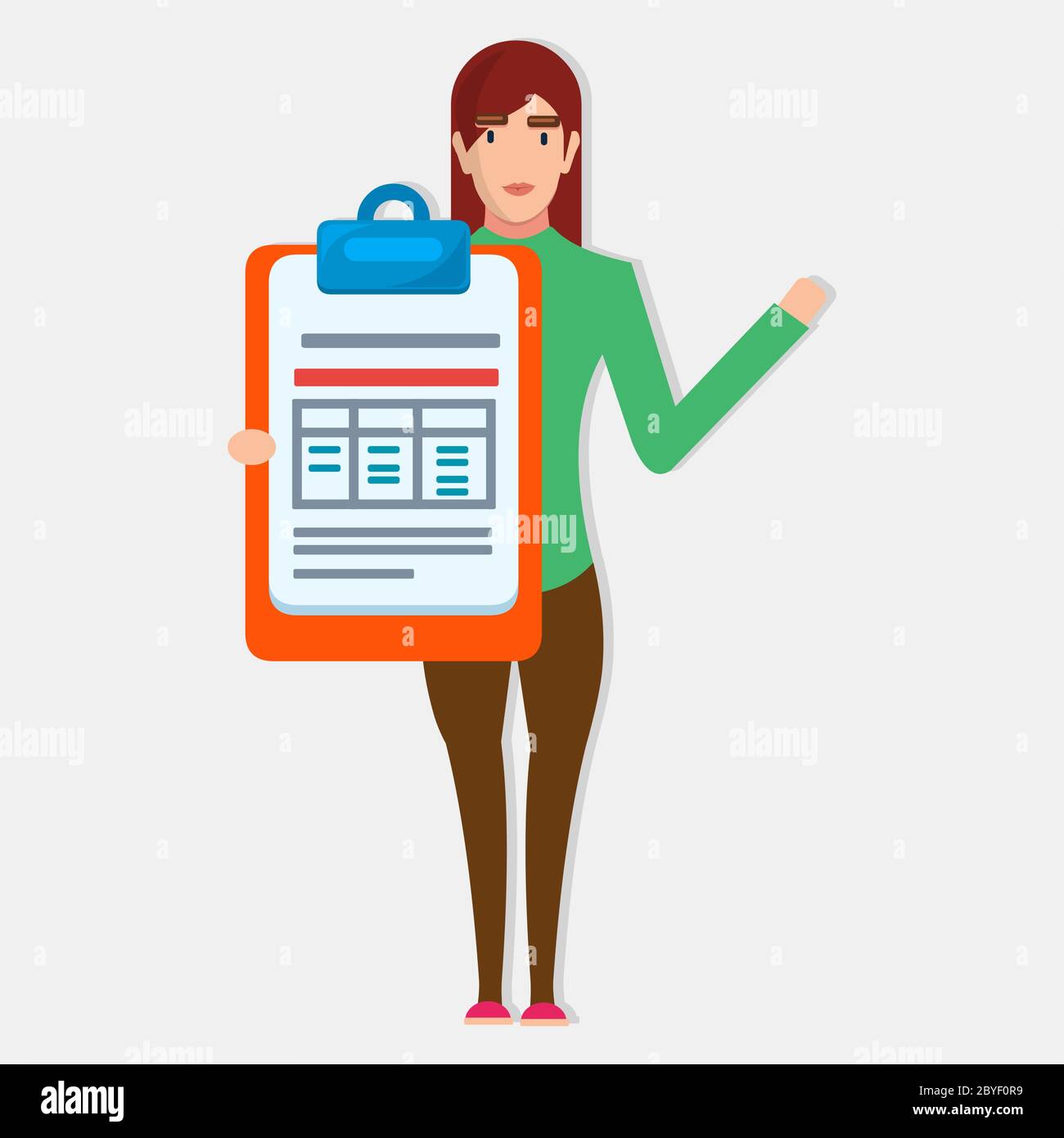 female holding business report for report and analytics concept vector ...