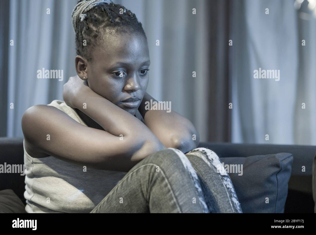 young afro American woman suffering depression - sad and depressed ...