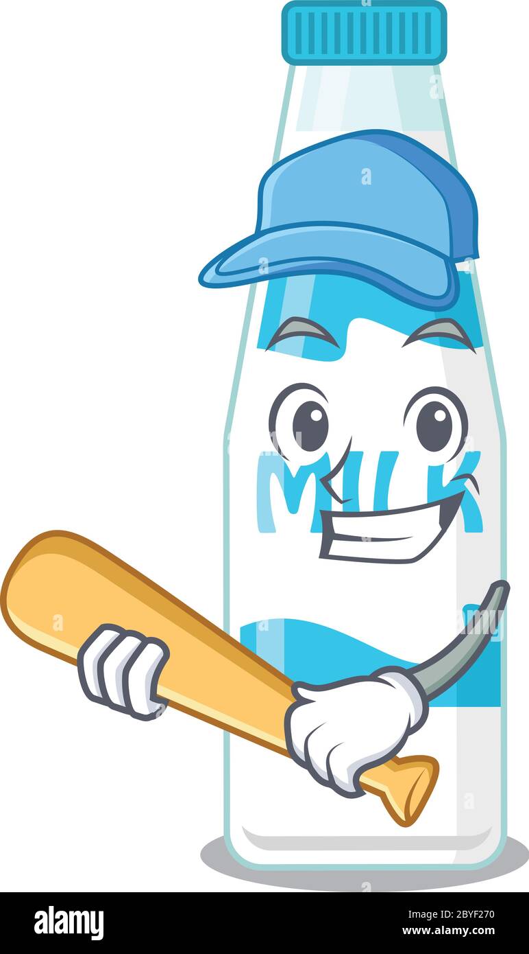 Attractive bottle of milk caricature character playing baseball Stock ...