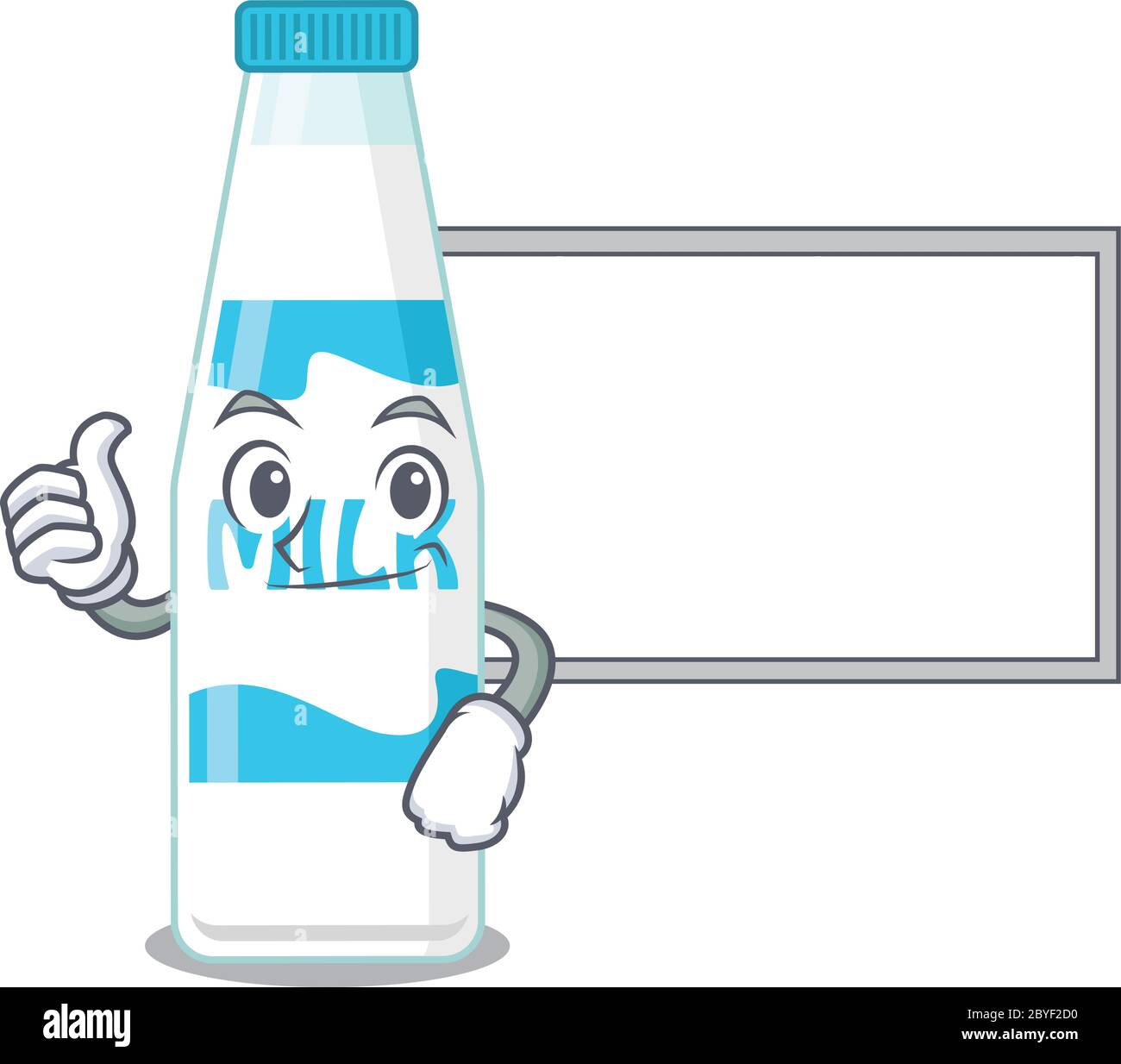 Bottle of milk cartoon design with Thumbs up finger bring a white board ...