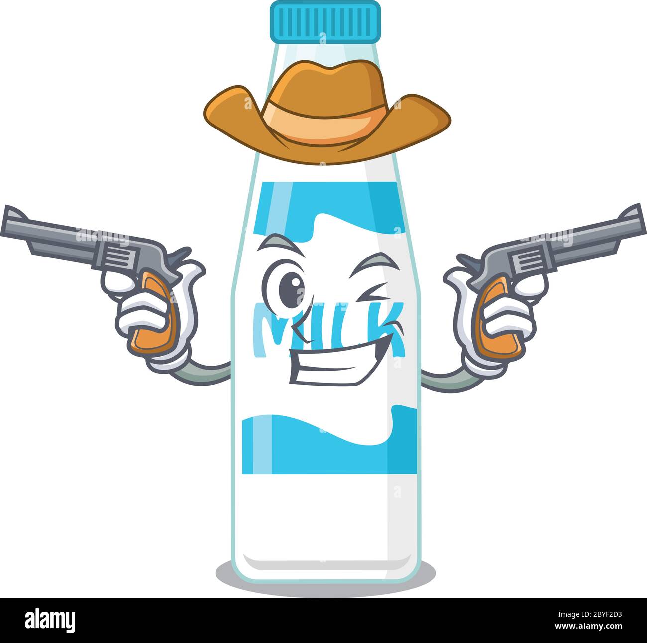 Cartoon character cowboy of bottle of milk with guns Stock Vector Image ...
