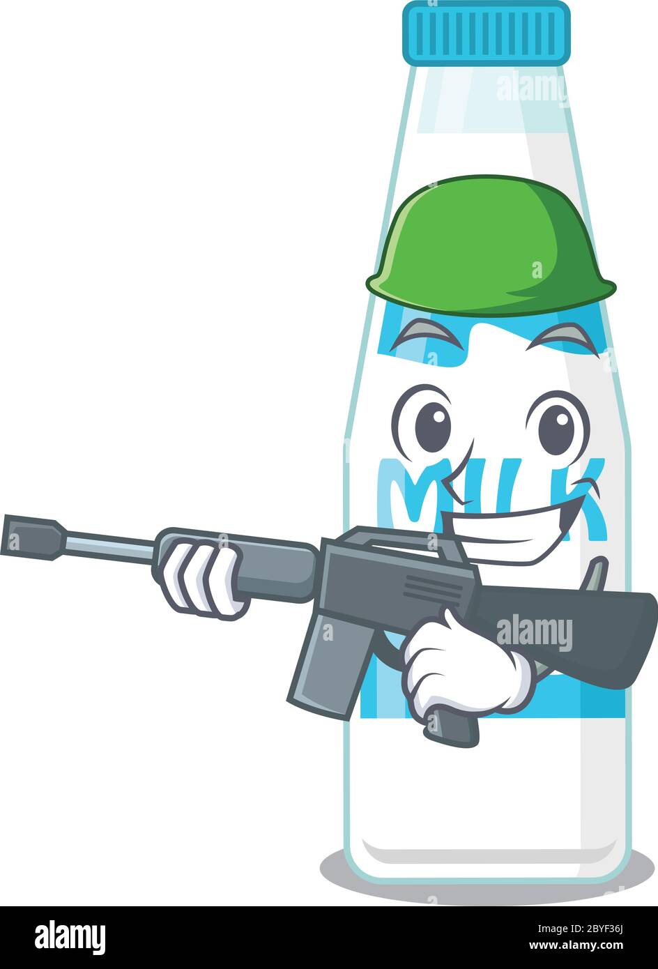 A cartoon picture of Army bottle of milk holding machine gun Stock ...